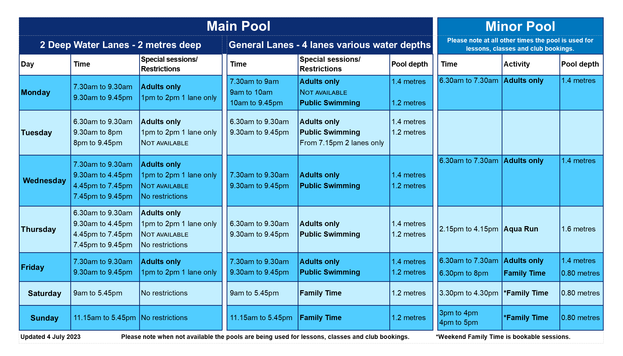 Timetables | AND Leisure