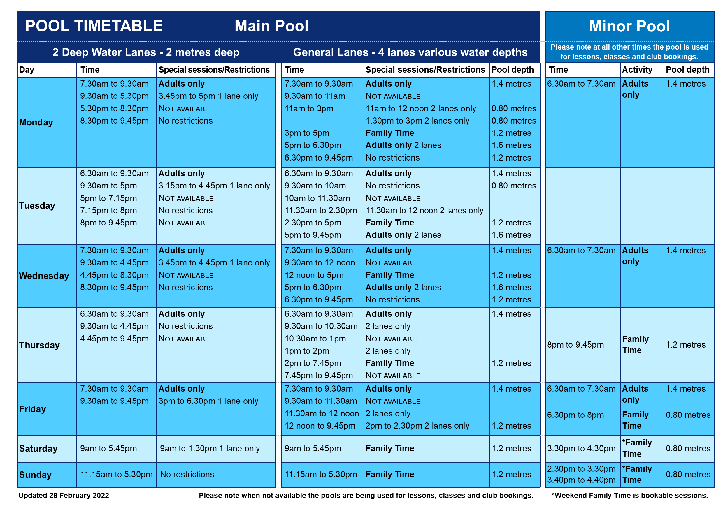 Timetables | AND Leisure